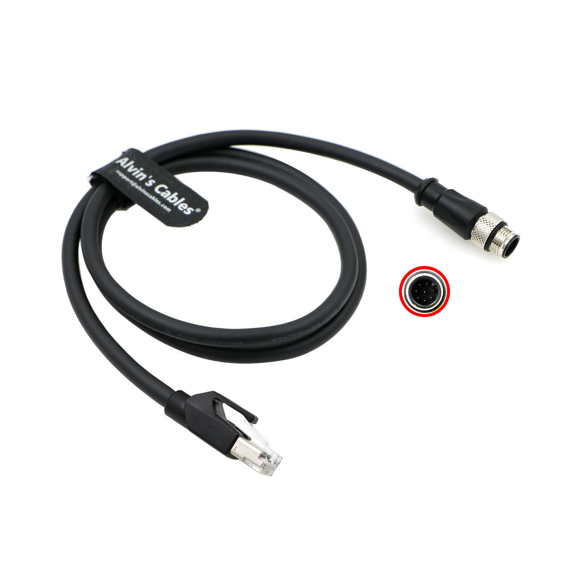 Alvin's Cables M12 8-pin Male A-Code to RJ45 Ethernet Cable Shielded C